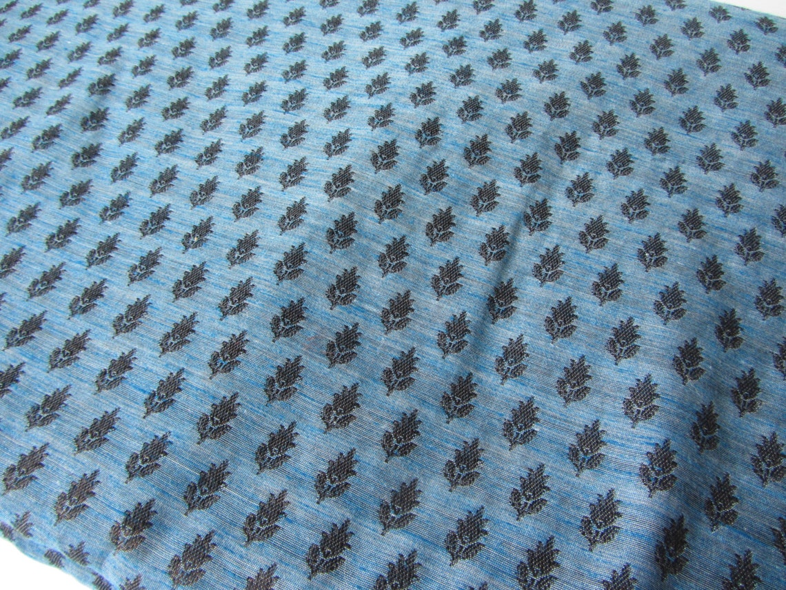Blue Ice Steel Blue Black Art Silk Brocade Fabric Nr 710 - REMNANT - Etsy