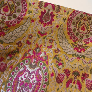 Yellow Ochre Pink Green Bouquets Heavy Indian Silk Brocade Fabric Nr 1-142 - Etsy