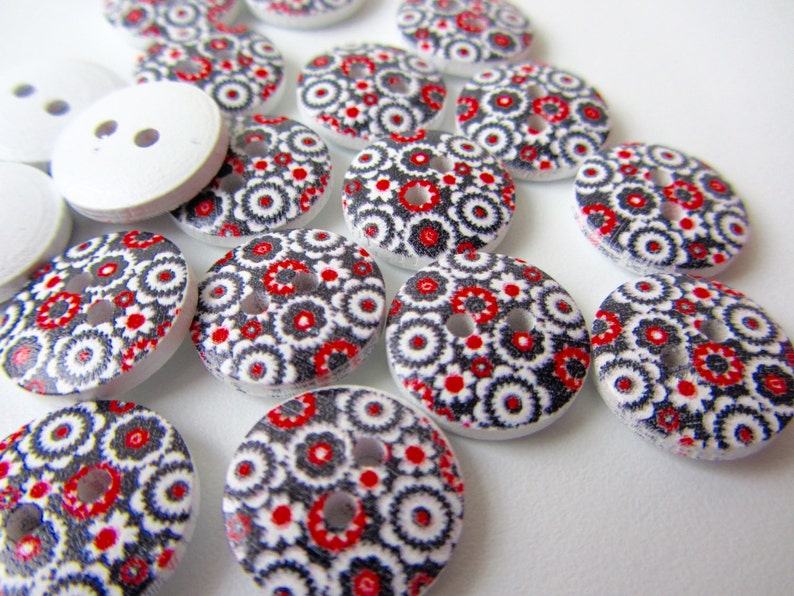 Black Red White 15 Mm Wooden Buttons Set of Ten Buttons Nr. 75 - Etsy