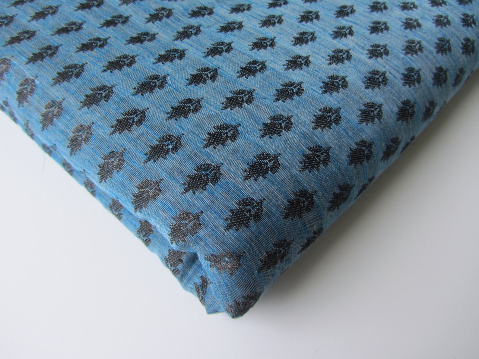 Blue Ice Steel Blue Black Art Silk Brocade Fabric Nr 710 1/4 | Etsy