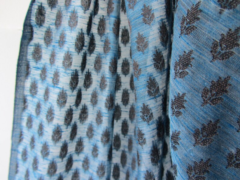 Blue Ice Steel Blue Black Art Silk Brocade Fabric Nr 710 1/4 | Etsy
