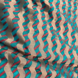 Sea Blue Gold Waves Red Silk Brocade India for 1/4 Yard Fat Quarter ...