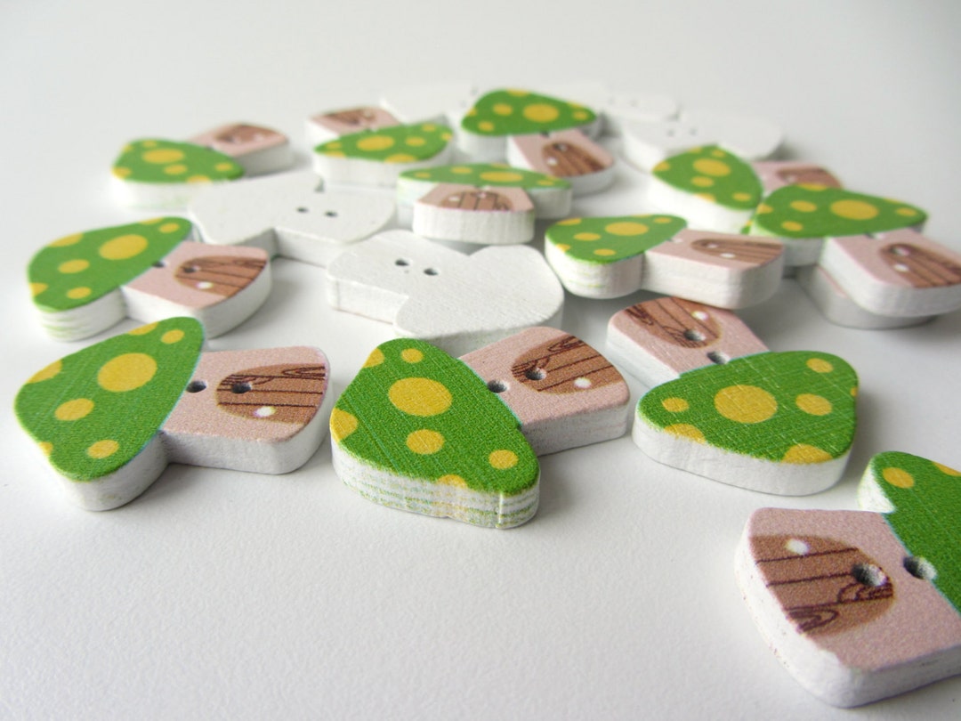 Green Mushrooms Shape Wooden Home Tree Button Set of 10 Button Nr 20 - Etsy