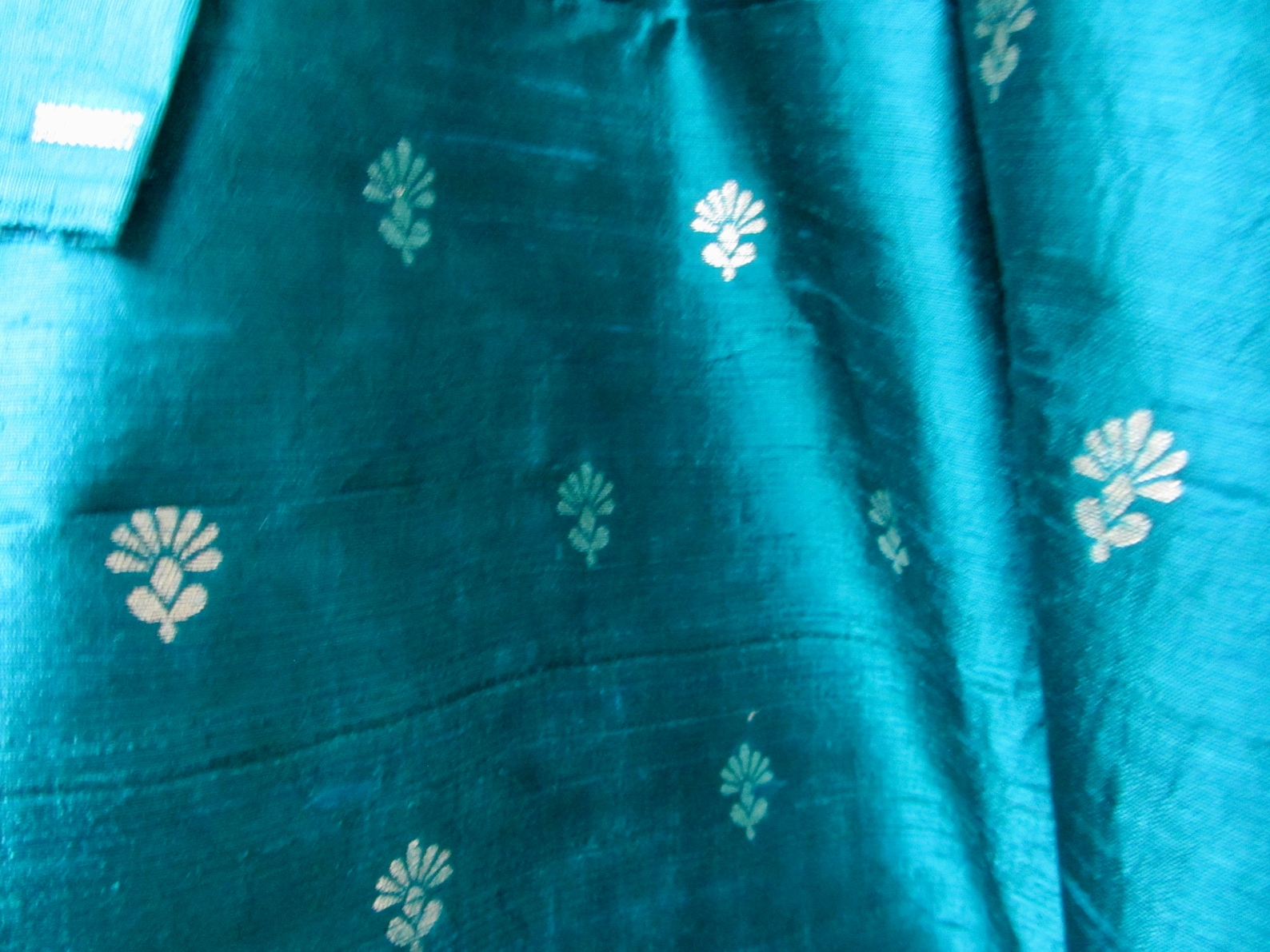 Green Sea Blue Gold Flower Raw Silk Brocade Indian Fabric Nr 1-112- 1/4 ...