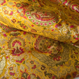 Yellow Ochre Pink Green Bouquets Heavy Indian Silk Brocade Fabric Nr 1-142 - Etsy
