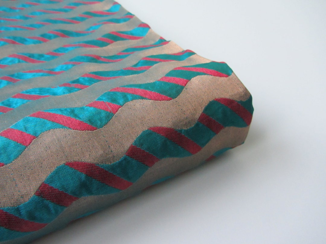 Sea Blue Gold Waves Red Silk Brocade India for 1/4 Yard Fat Quarter ...