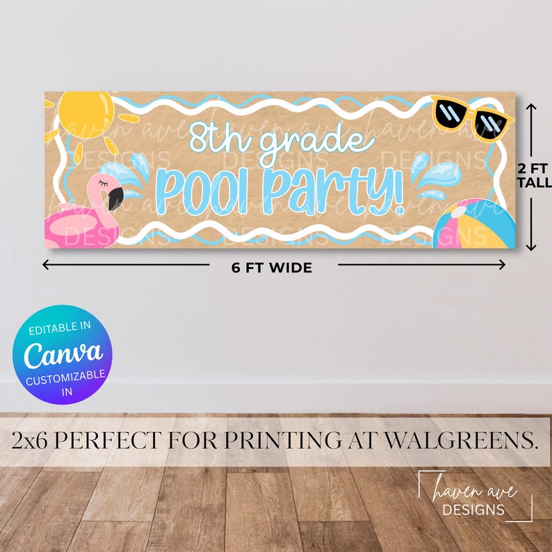 Editable Pool Party Banner Template | Summer Birthday Splash Sign ...