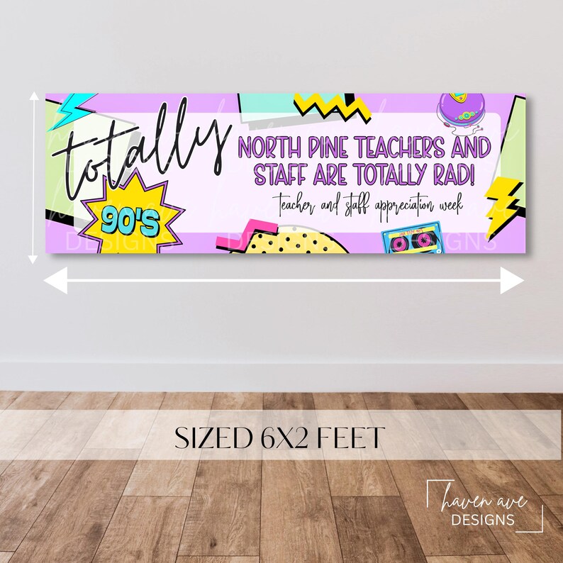 90s Teacher Appreciation Banner Template | Retro Staff Week Decor ...