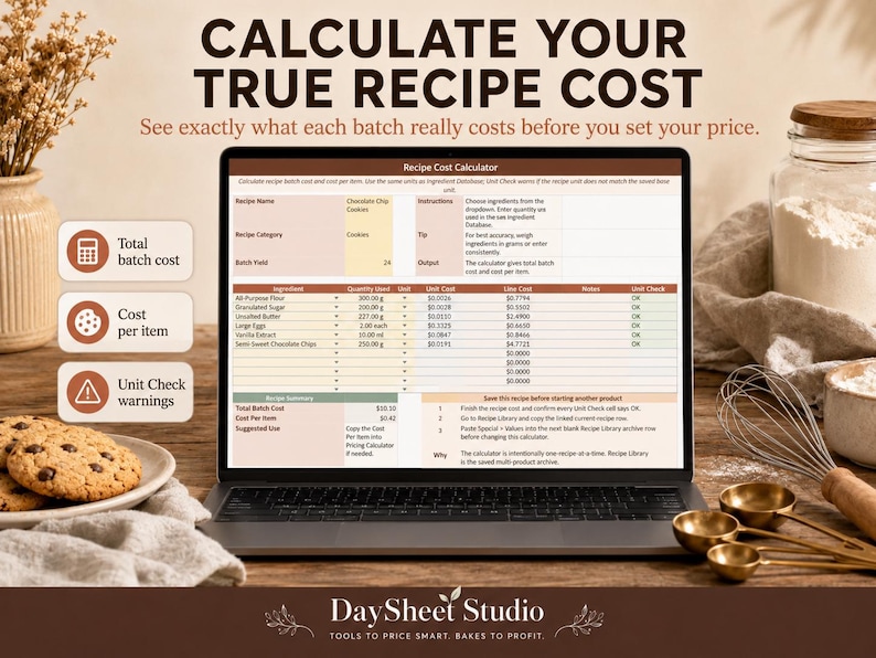 Home Bakery Pricing Calculator | Recipe Cost Spreadsheet (excel, Google ...