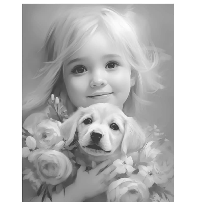 Girls With Dogs Coloring Book, Whimsical Portraits, Black Backgrounds ...