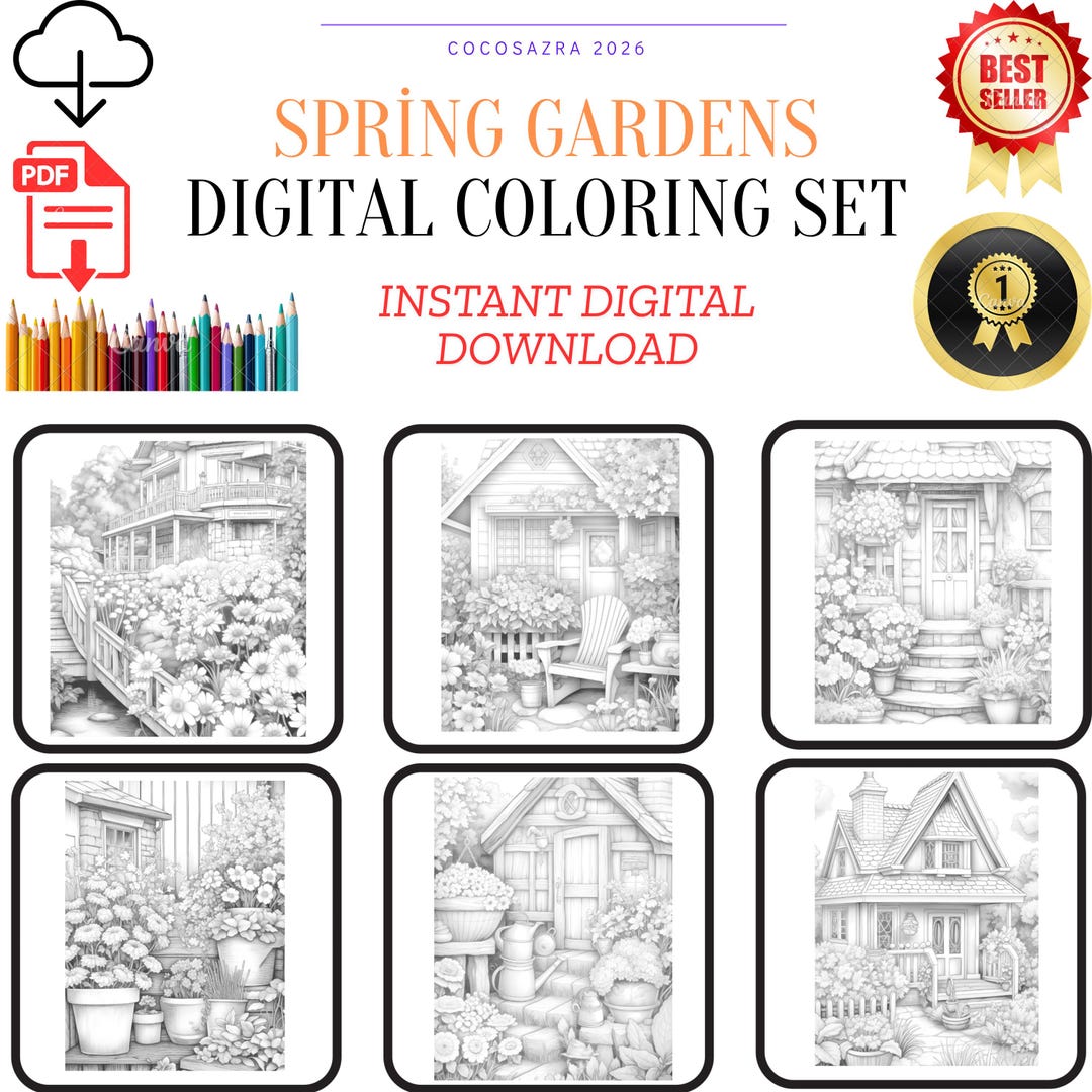 Adult Coloring Book Spring Garden, Detailed Botanical Flower Printable ...