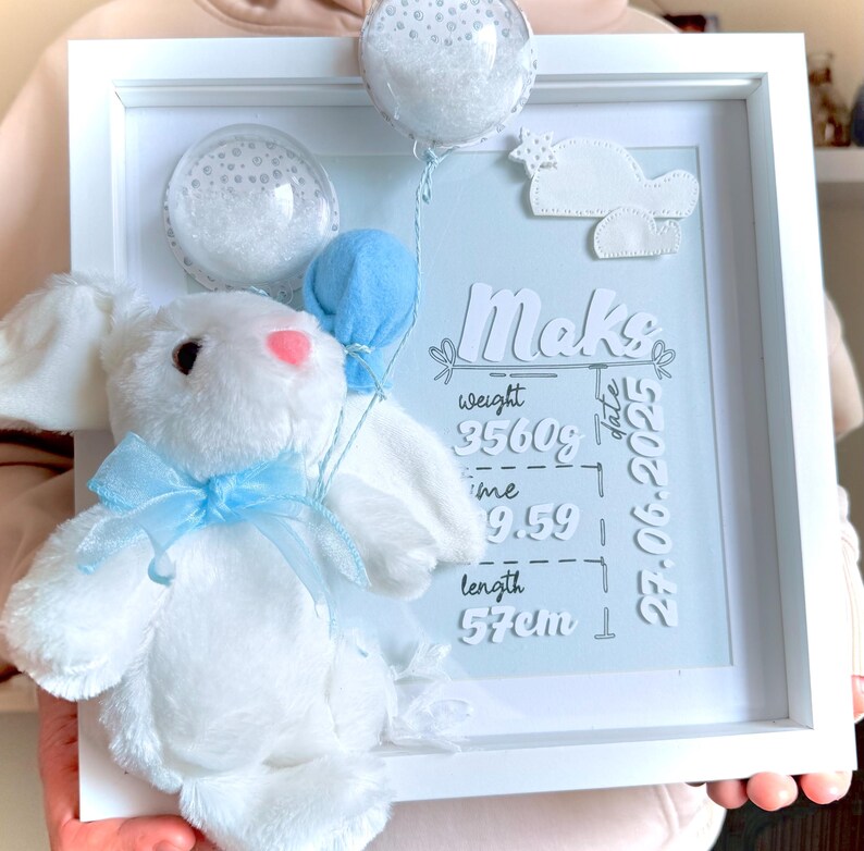 Baby Boy Nursery Frame, Personalised Bunny Shadow Box, Baby Birth ...