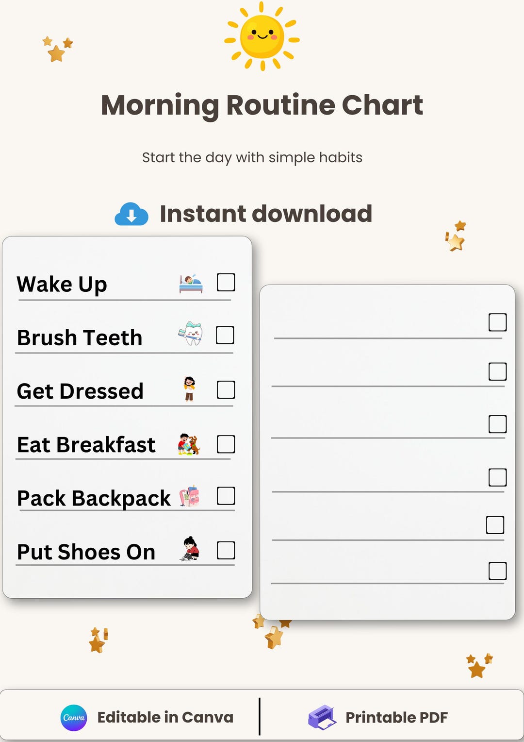 Morning Routine Chart Printable | Chore Checklist for Kids | Editable ...