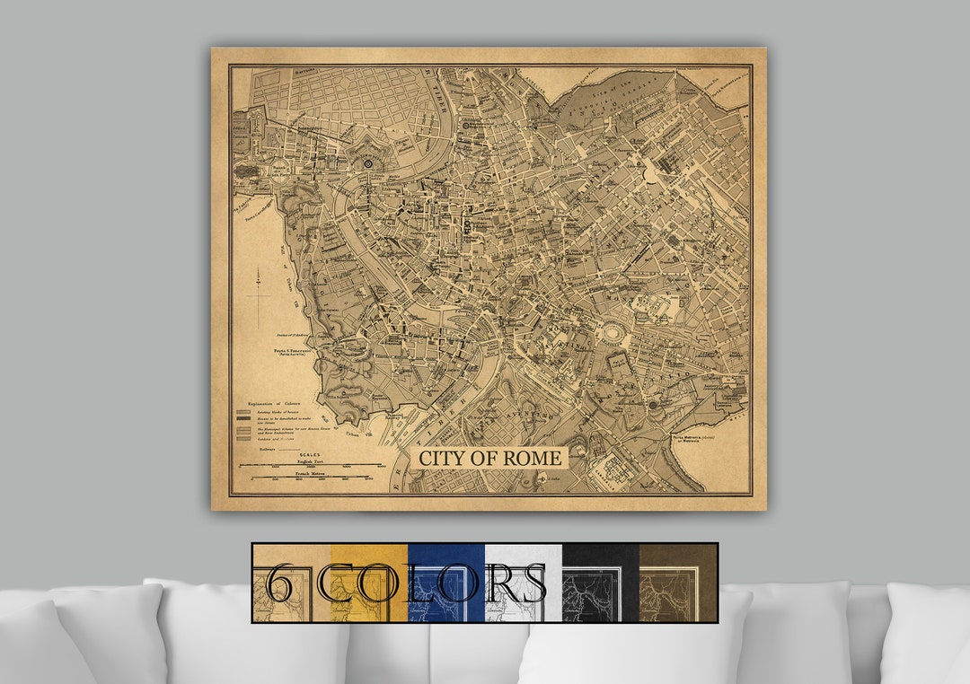 Large Old Map of Rome on Paper or Canvas, Ready to Hang Canvas Gallery ...