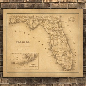 Old Map of Florida, Large Map Paper or Canvas, Ready to Hang Canvas ...