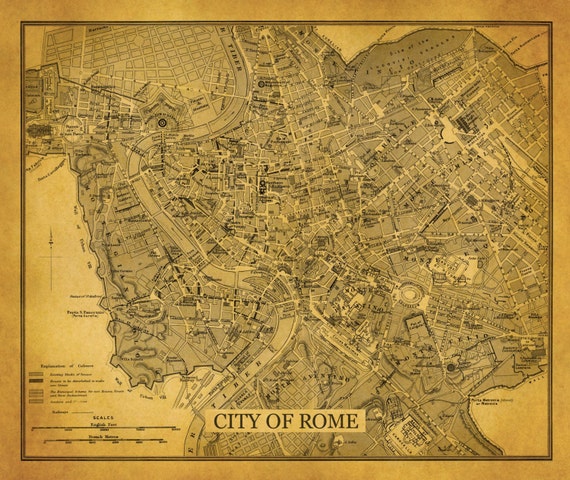 Large Old Map Of Rome on paper or canvas Ready to hang canvas | Etsy