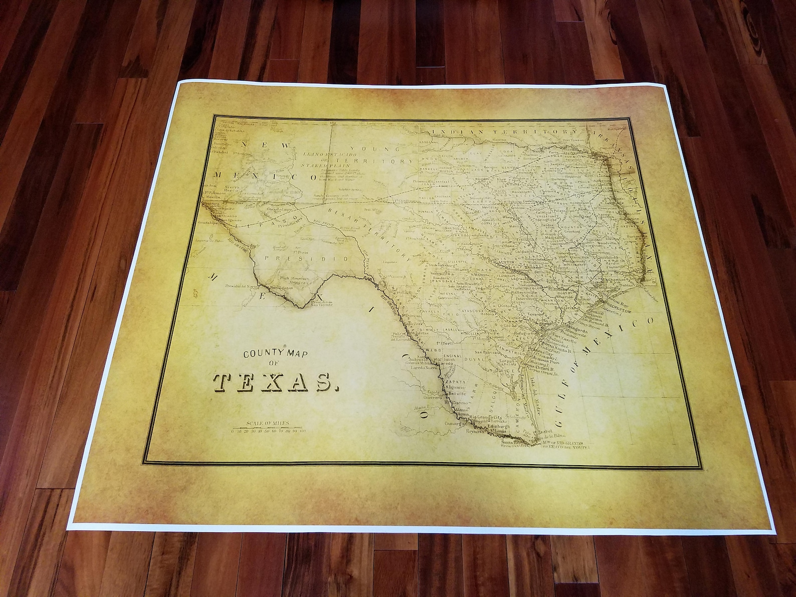 Large Vintage Map of Texas, Ready to Hang Canvas Gallery Wrap or Rolled ...