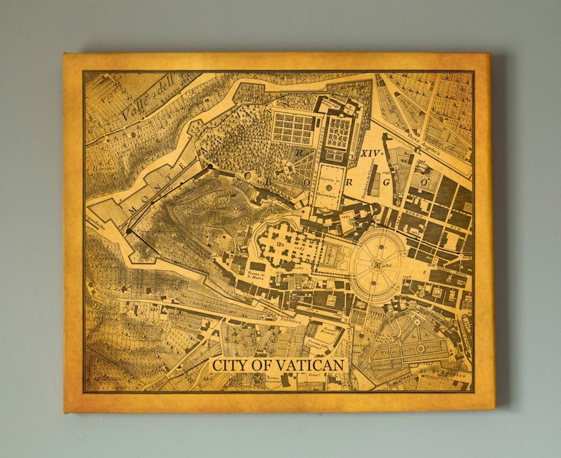 Old Map of Vatican City on Paper or Canvas! Ready to Hang Canvas ...
