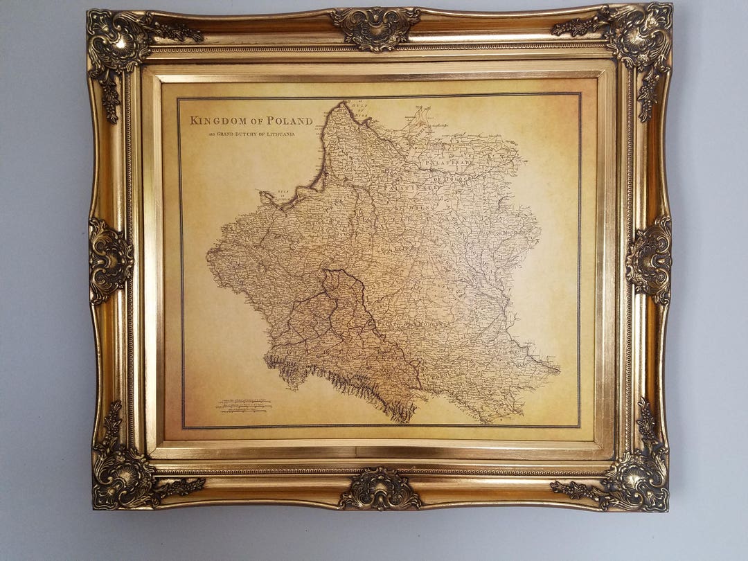 Framed Old Map of Poland, 20"x 24" Wall Art on Canvas, 3.25" Wide ...