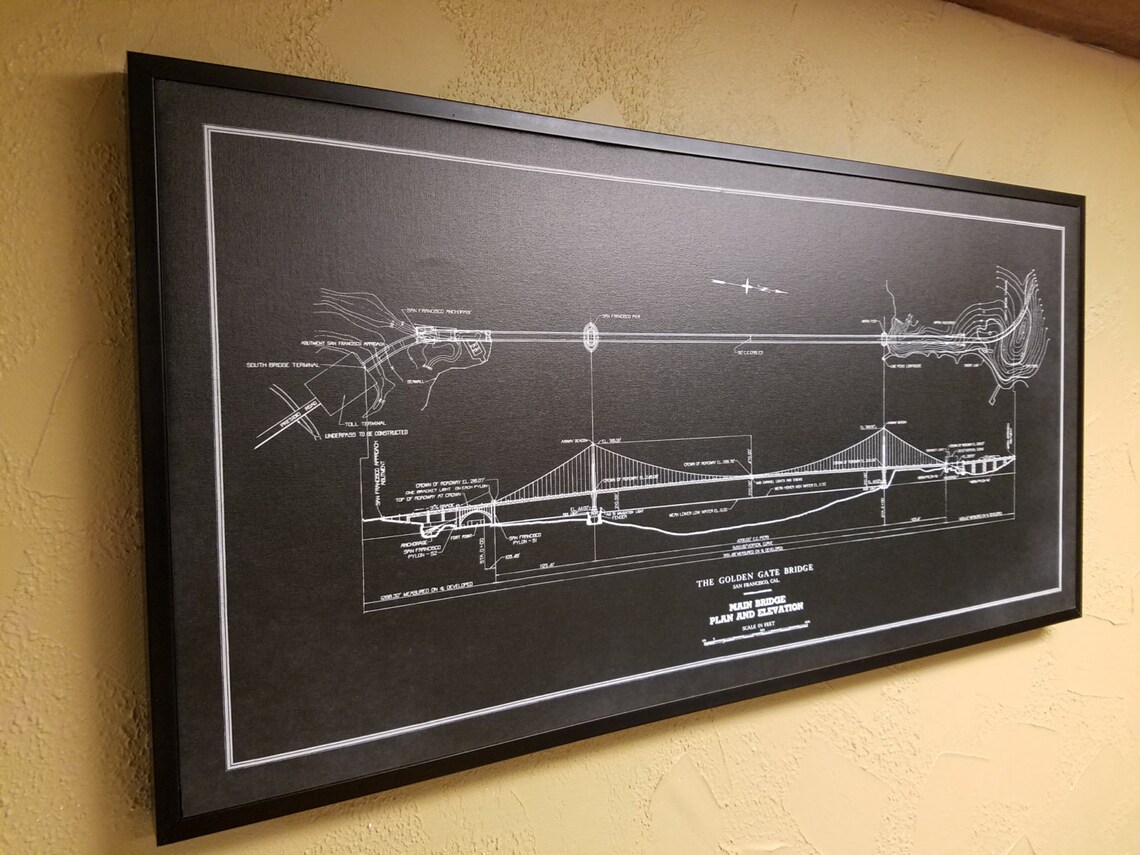 Golden Gate Bridge Plan Paper or Canvas, 40"x80" Ready to Hang Canvas ...