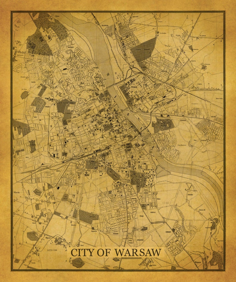 Old Map of Warsaw, Large Wall Map Canvas, Ready to Hang Canvas Gallery ...