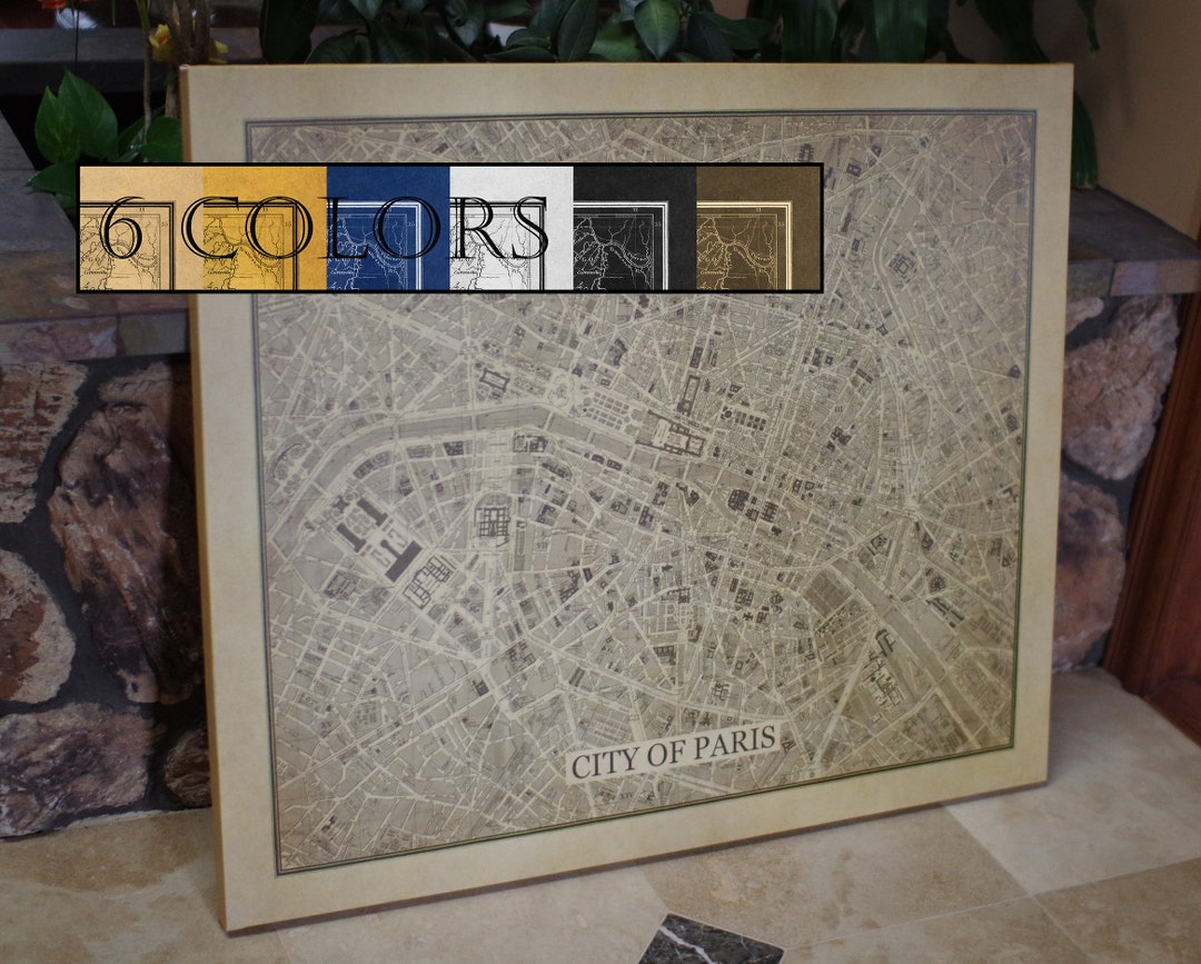 Large Old Map of Paris on Paper or Canvas, Ready to Hang Canvas Gallery ...