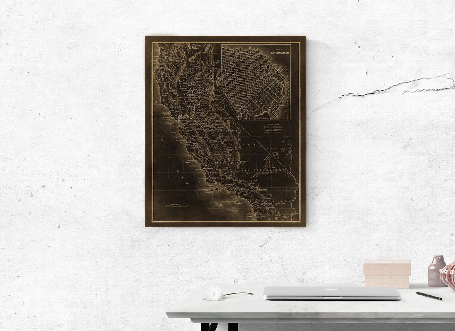 Large Vintage Map of California, Ready to Hang Canvas Gallery Wrap or ...