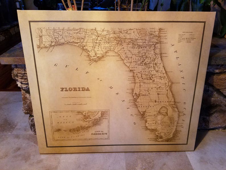 Old Map of Florida, Large Map Paper or Canvas, Ready to Hang Canvas ...