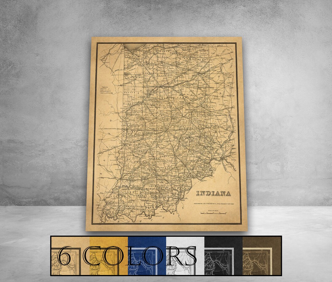 Large Old Map of Indiana, Ready to Hang Canvas Gallery Wrap or Rolled ...
