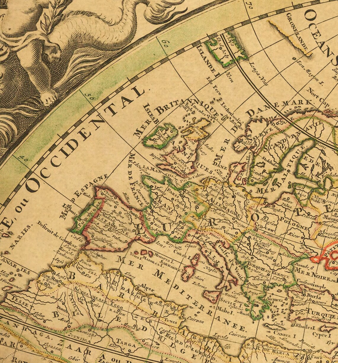 Old Map of World, Large Wall Map Canvas, Huge 50"×80", Ready to Hang ...