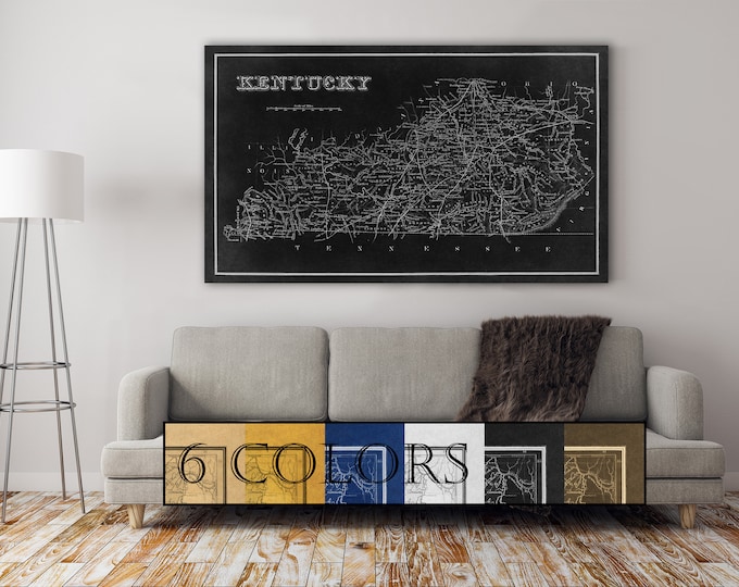 Old Map of Kentucky, Paper or Canvas, Ready to Hang Canvas Gallery Wrap ...