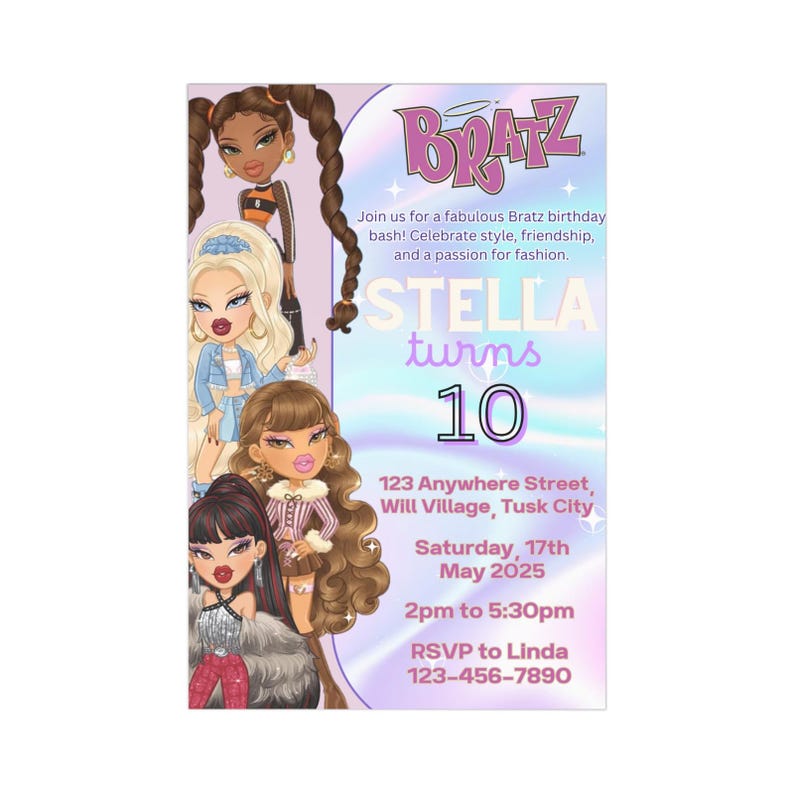 Bratz Birthday Invitation Template, Editable Bratz Invite (digital ...