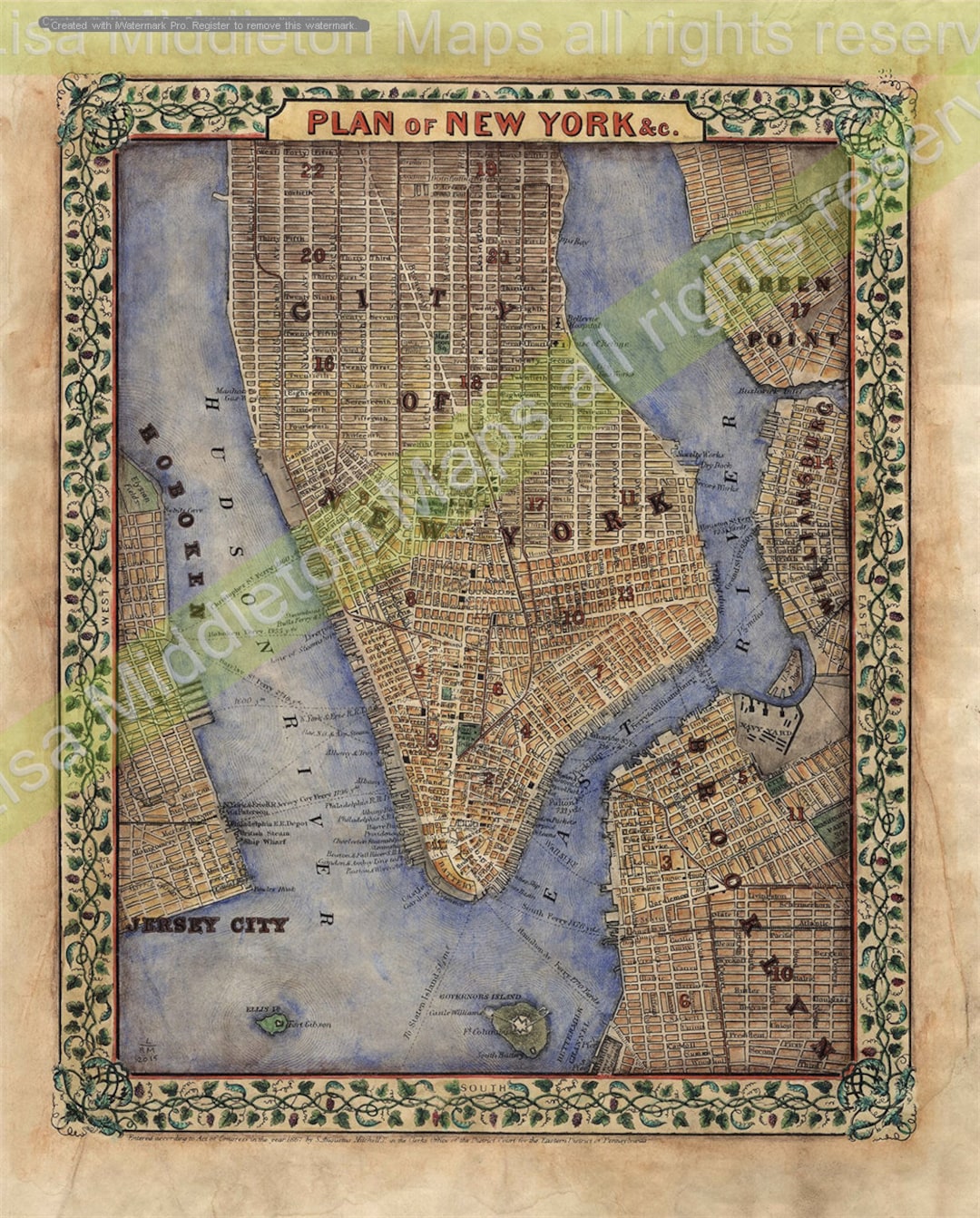 Manhattan, Manhattan Map, Vintage Map New York, Vintage Map NYC, New ...