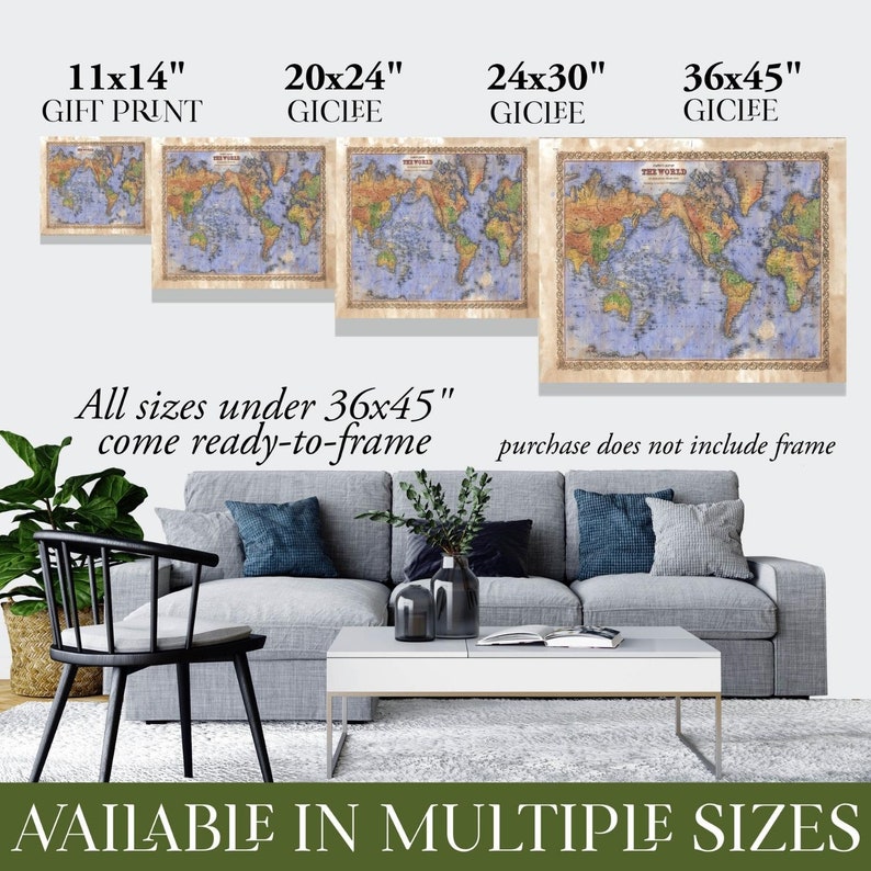 World Vintage Map Art Poster Print Vintage Style Inspirational - Etsy
