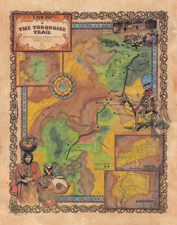 203 Turquoise Trail New Mexico Vintage Historic Antique Map | Etsy