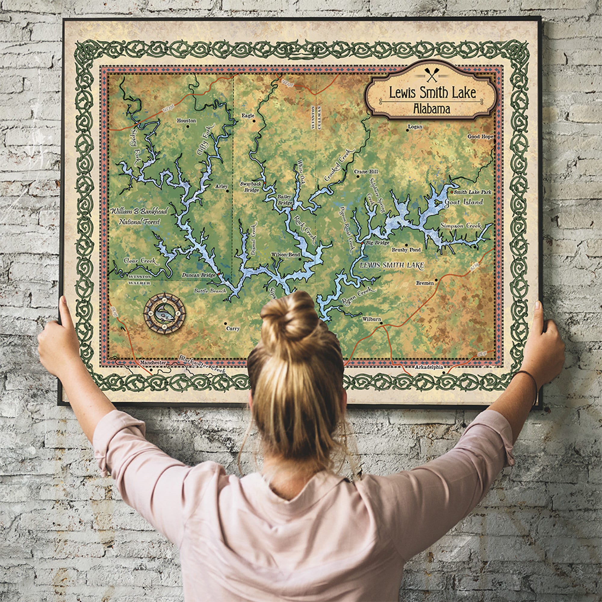 Lewis Smith Lake Alabama Map Art Print Poster Vintage Style Wall Decor ...