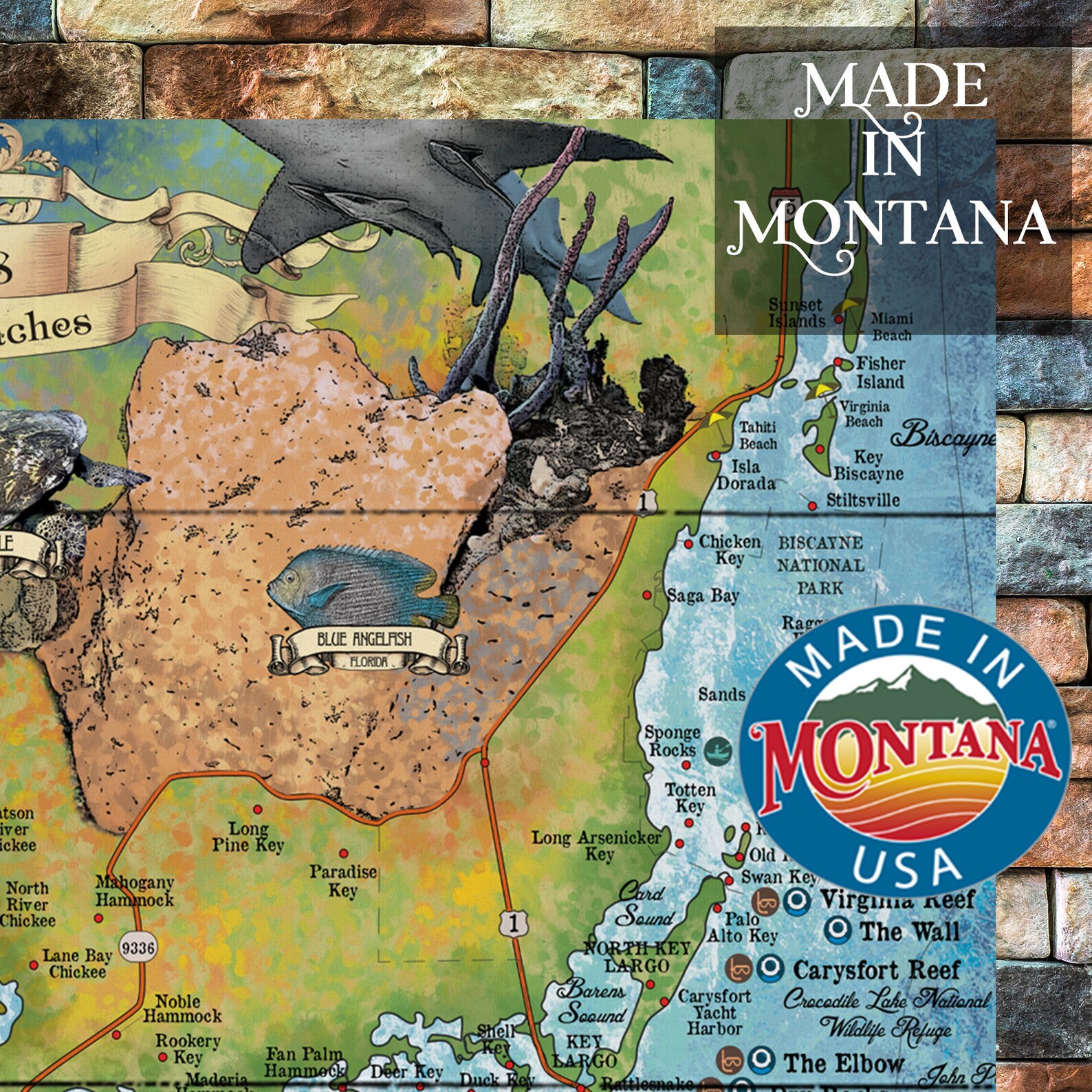 Scuba Dive and snorkel Florida Keys Florida Keys map map art | Etsy