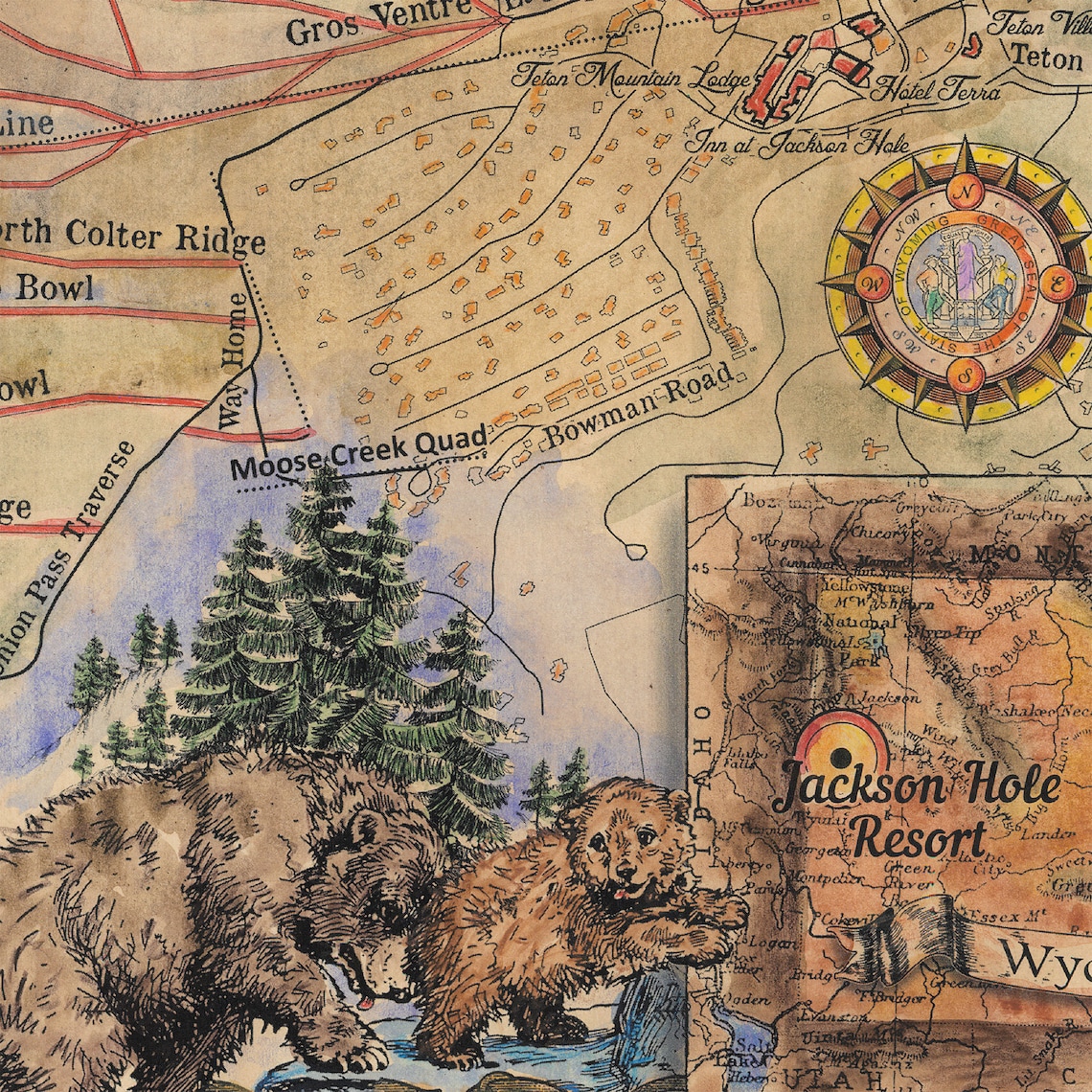 Jackson Hole Mountain Resort Wyoming Ski Map Skier Gift - Etsy