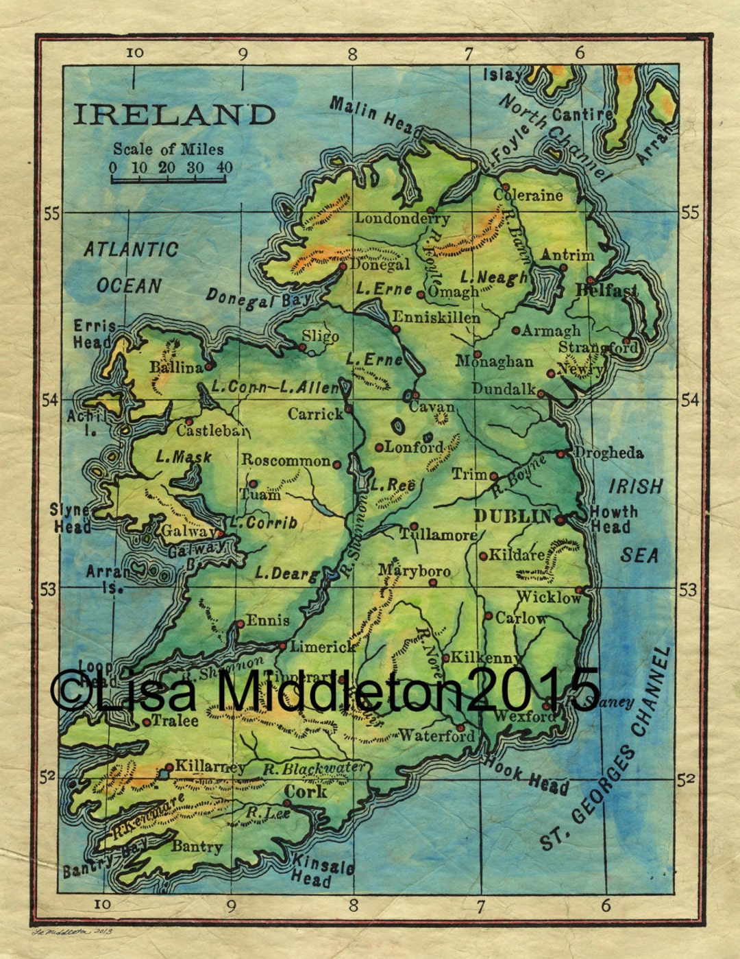 Vintage Ireland Map, Ireland Map, Ireland Map for Framing, Irish Map ...