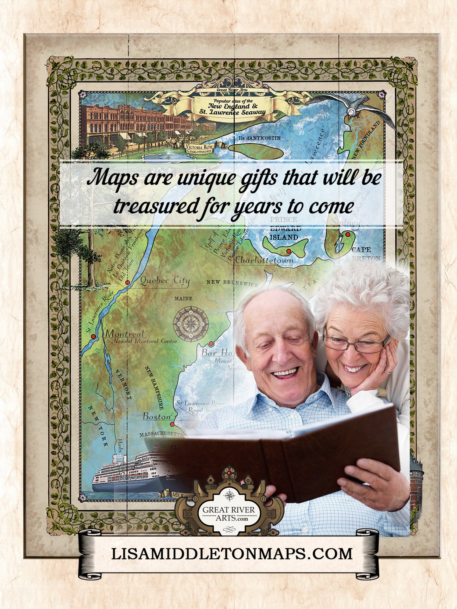 New England and St Lawrence Seaway Vintage Stye Map Art on - Etsy