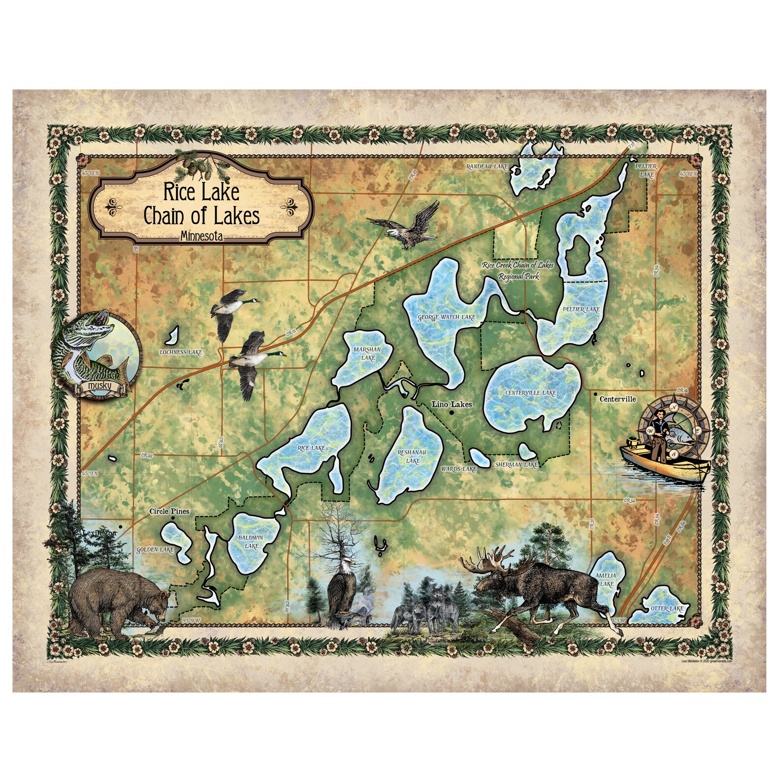 Rice Lake Chain of Lakes Minnesota Historic Map Art Print - Etsy