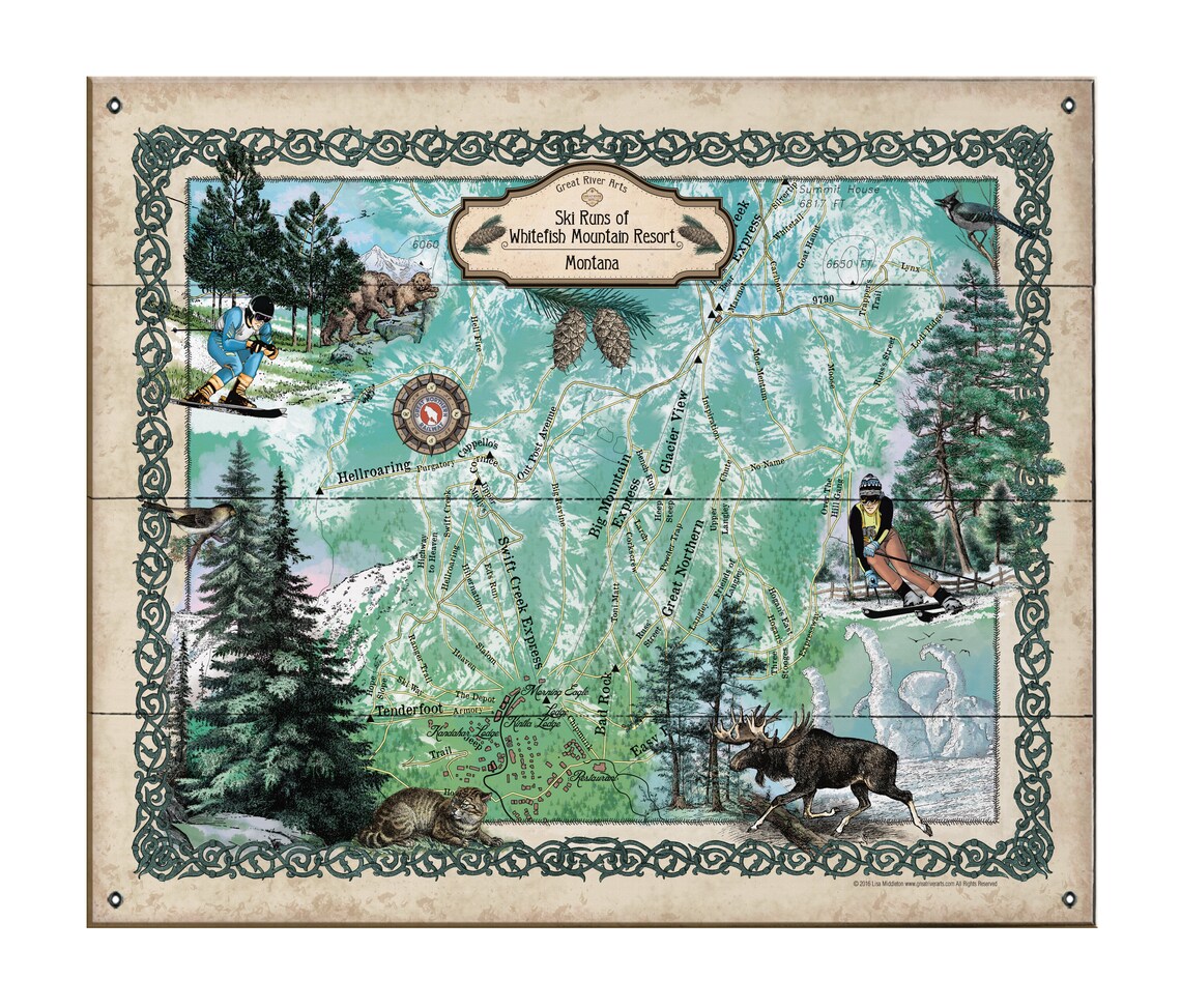 Whitefish Resort Ski Runs Montana Montana Ski Map Map Art on | Etsy