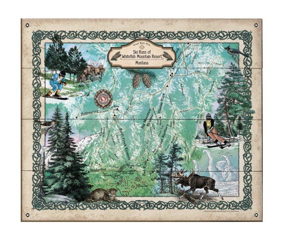 Whitefish Resort Ski Runs Montana Montana Ski Map Map Art on | Etsy