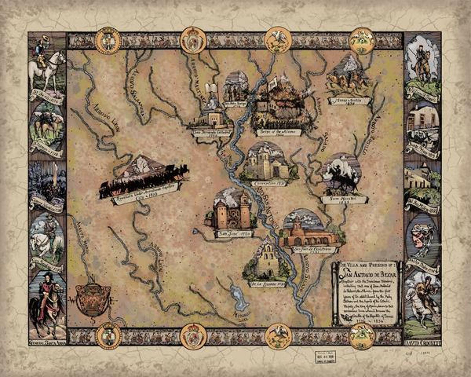 249 Historic Missions of San Antonio Vintage Historic Antique Map ...