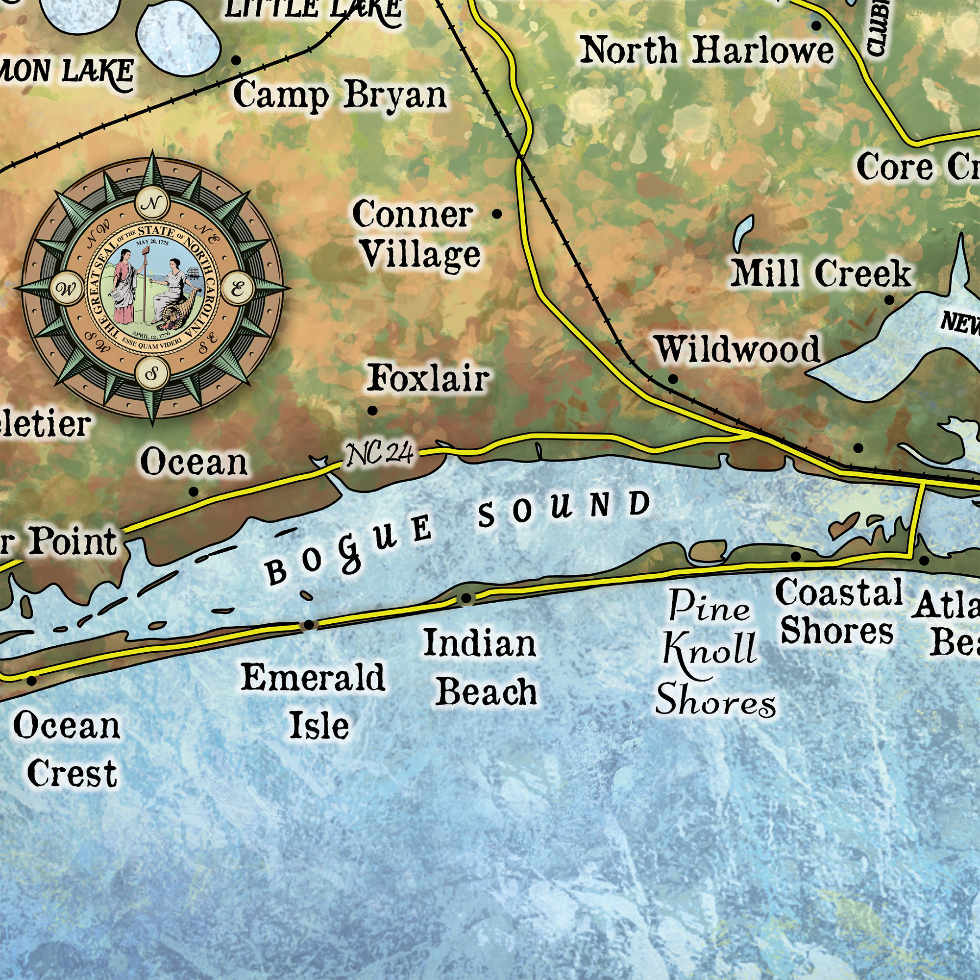 Crystal Coast North Carolina Map Sherpa Fleece Blanket Double Stitched ...