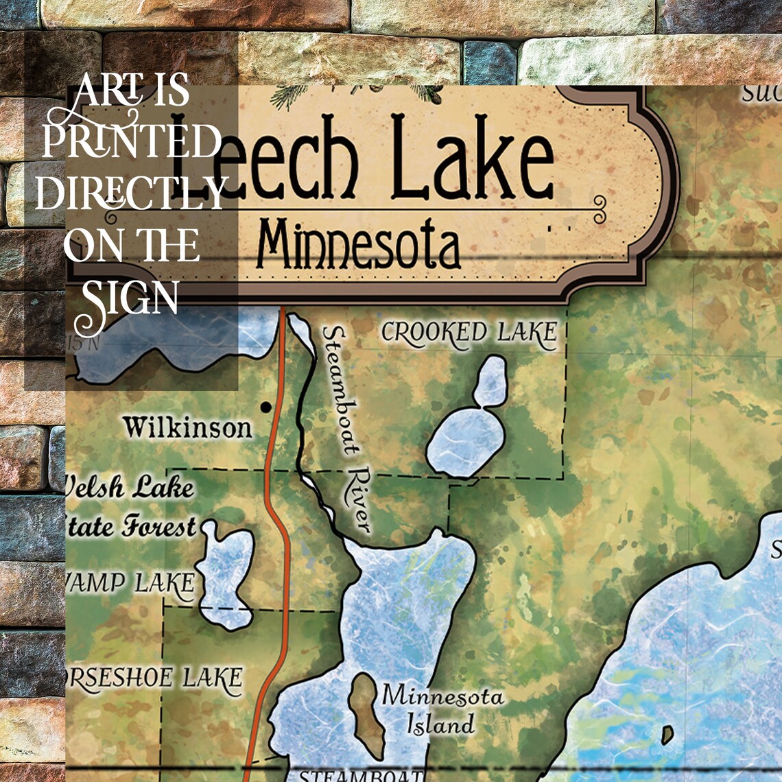 Leech Lake Minnesota Lake Map Art Map Art on Wood or Metal for - Etsy