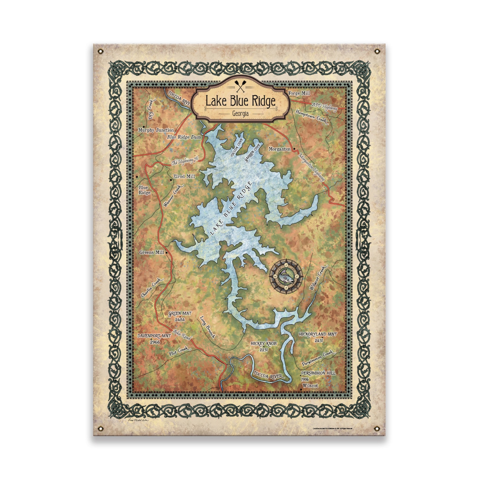 Lake Blue Ridge Georgia Lake Map Art Map Art on Wood or Metal - Etsy