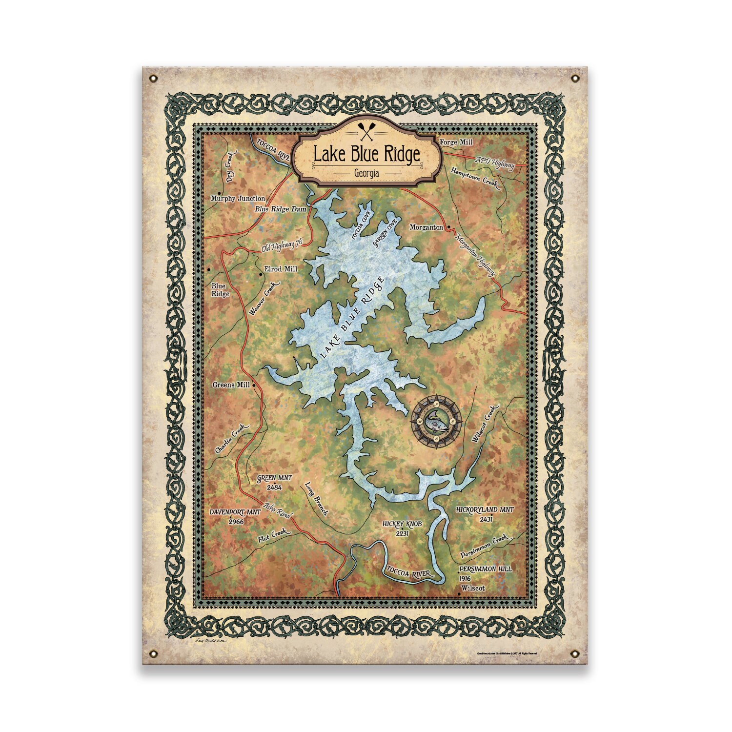 Lake Blue Ridge Georgia Lake Map Art Map Art on Wood or Metal for Lake ...