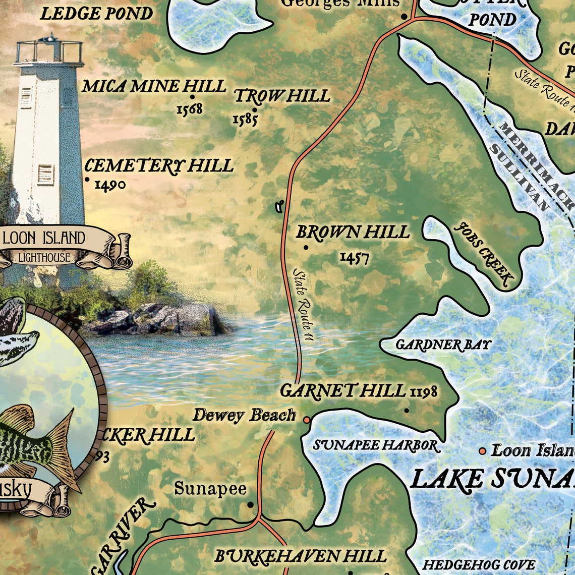 Lake Sunapee New Hampshire Historic Map Art Print Poster - Etsy