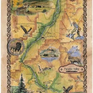 Montana map paradise valley bozeman chico livingston | Etsy